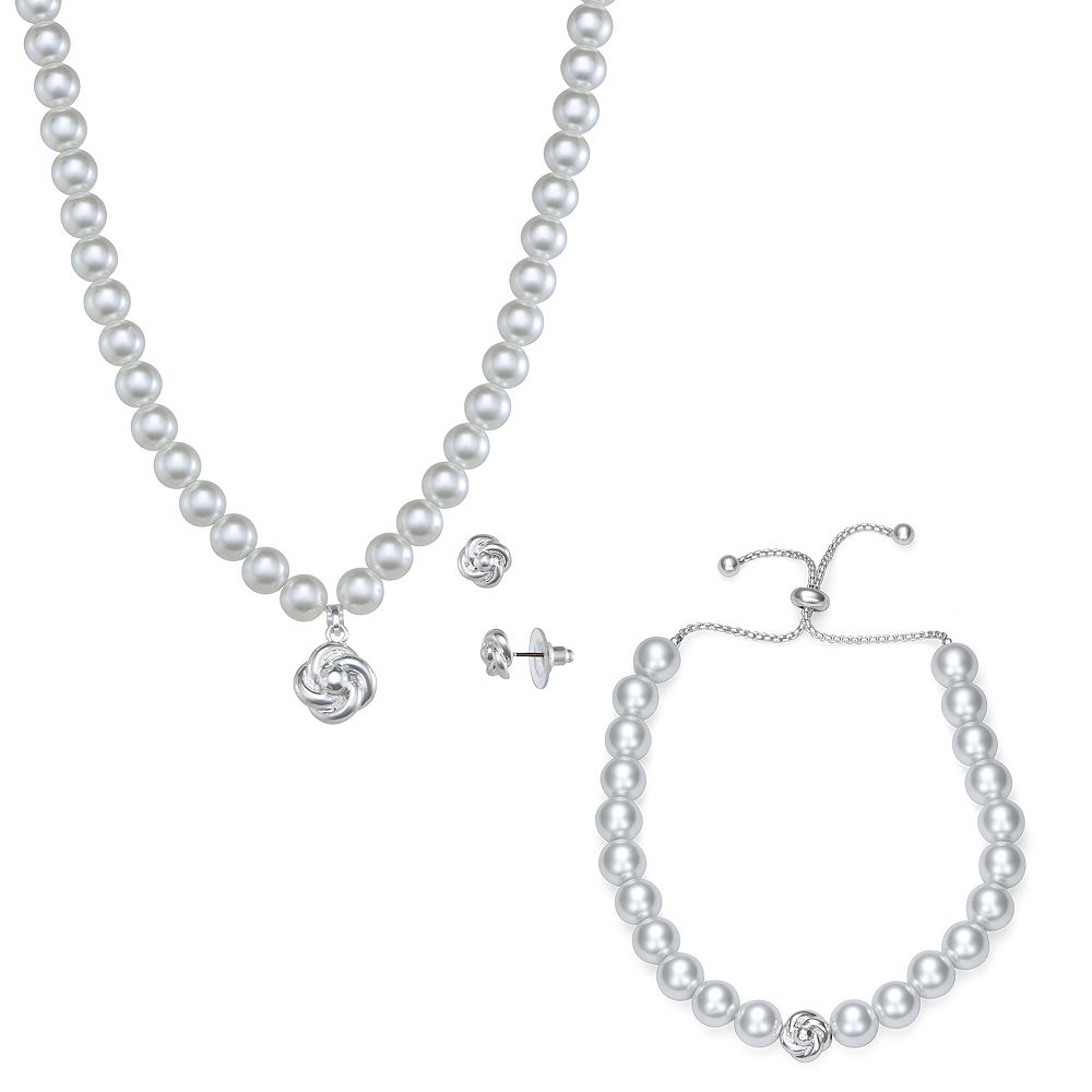 You're Invited Silver Tone Lab Grown Pearl Necklace, Bracelet ...