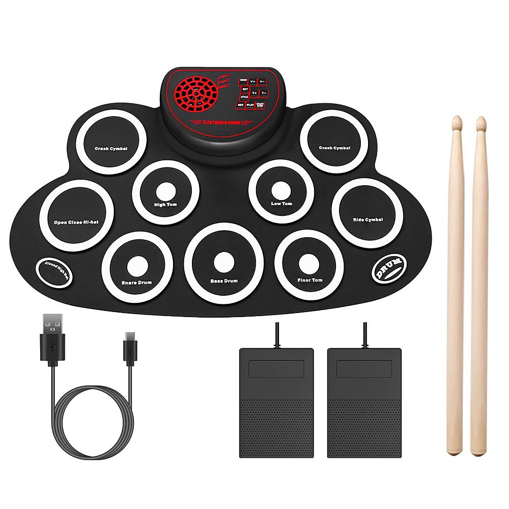 10-Pad Foldable Electronic Drum Set Silicon Drum Kit with Sticks ...