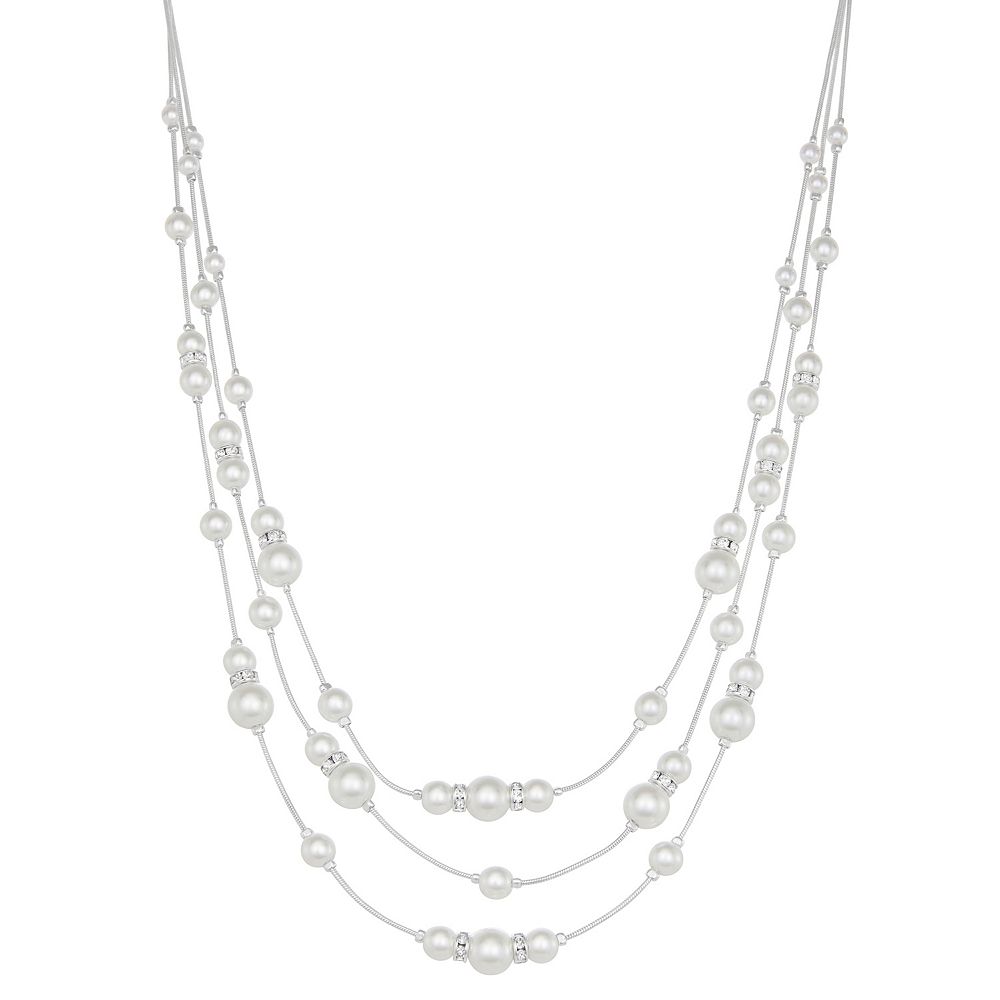 You're Invited Silver Tone Simulated Pearl Social Illusion Necklace