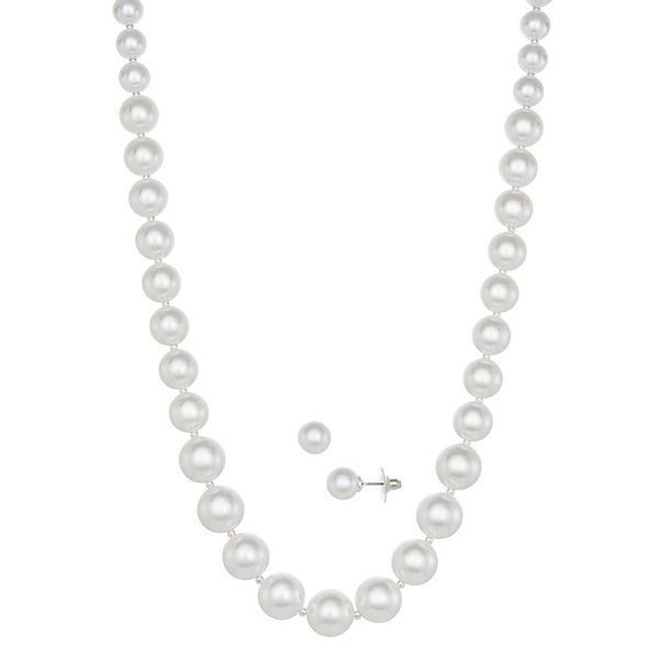 You're Invited Silver Tone Simulated Pearl Necklace & Stud Earrings Set