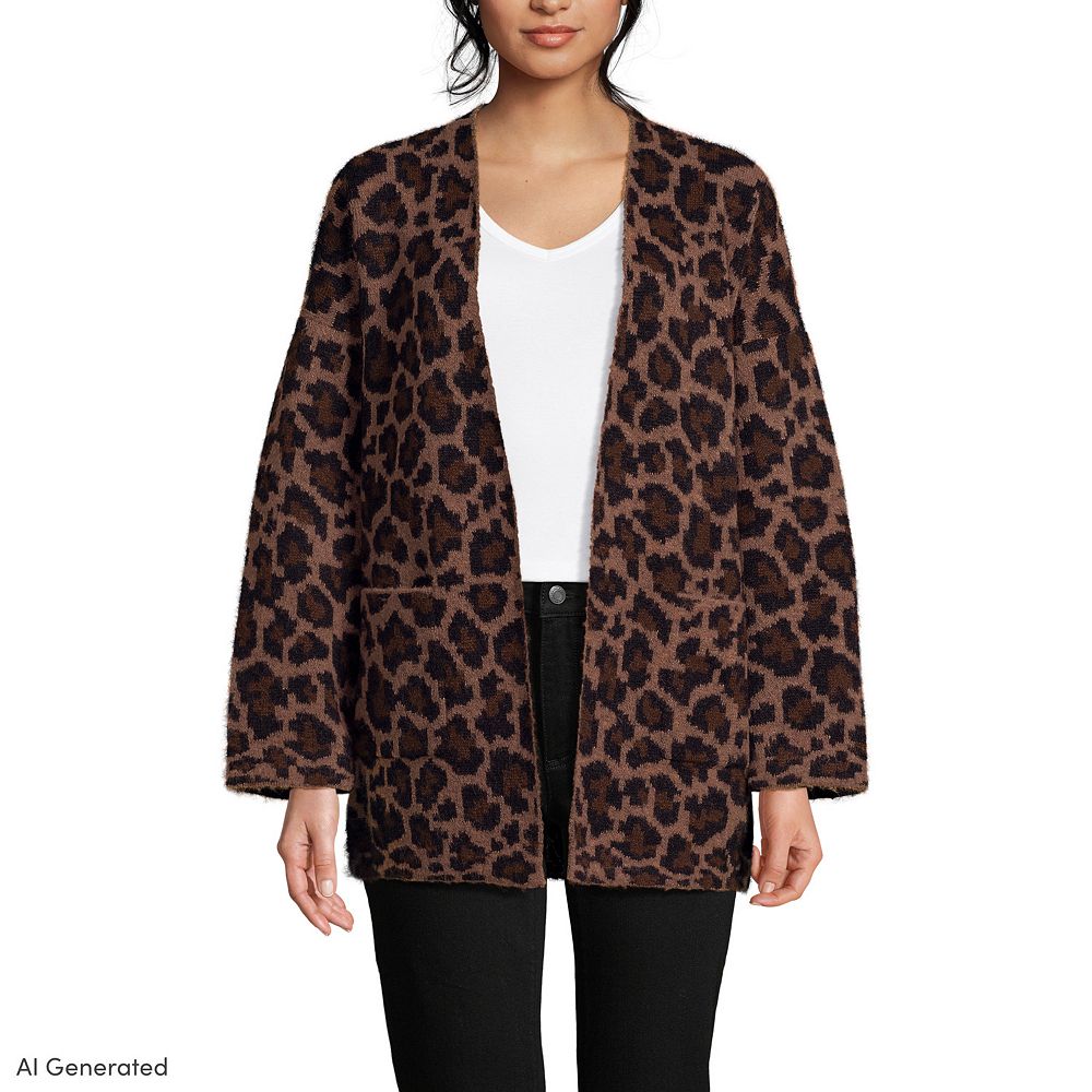 Women's Lands' End Fuzzy Jacquard Cardigan Sweater