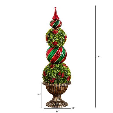 nearly natural 3-ft. Pre-Lit Artificial Christmas Topiary Tree with 70 ...