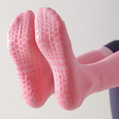 2-Pair Knee High Grip Bottom Socks with Ribbed Knit Design and ...