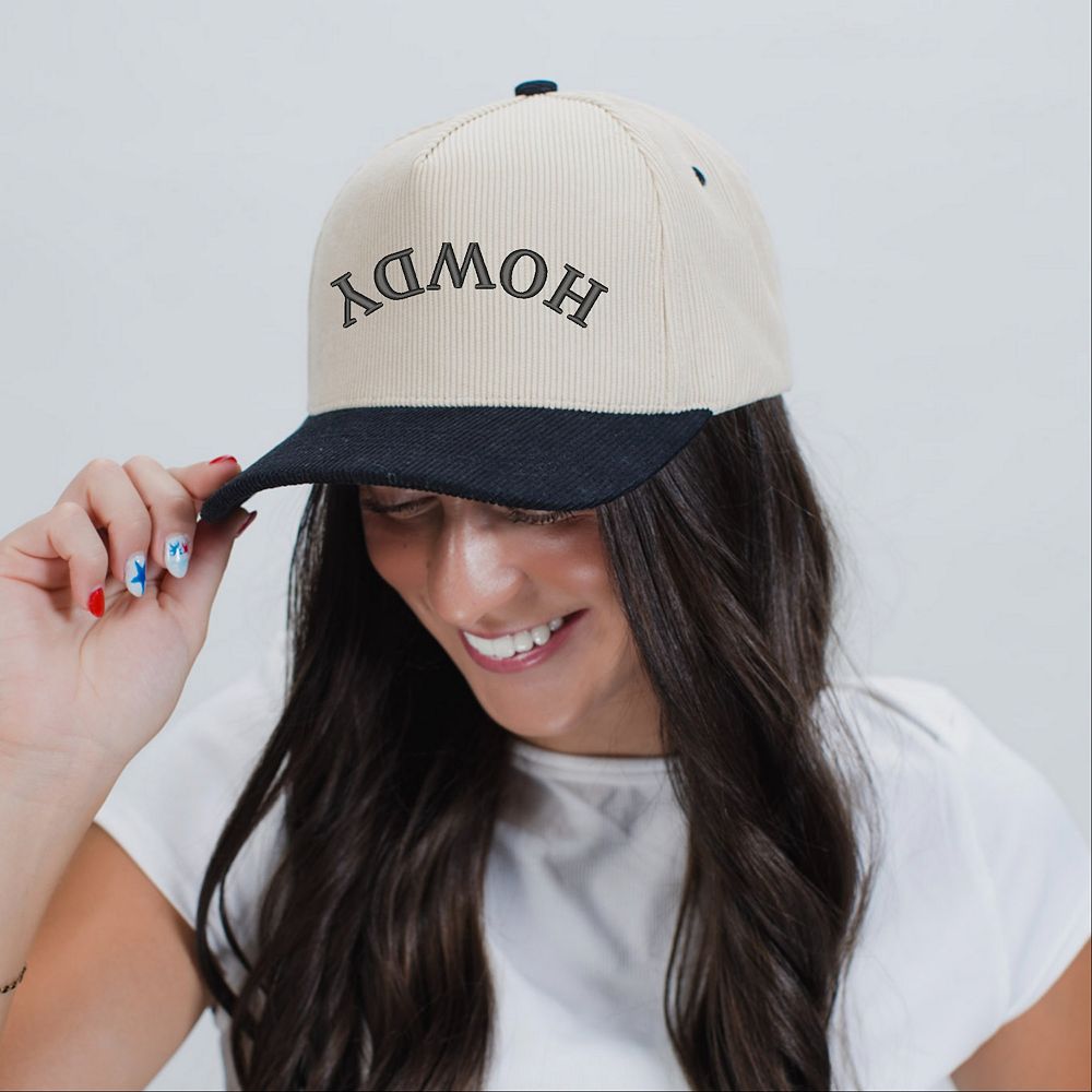 Embroidered Howdy Upside Down Arch - Corduroy Trucker Hat