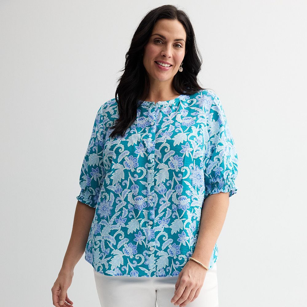 Plus Size Croft & Barrow® Woven Split Neck Top