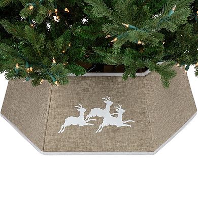 Northlight 26-Inch Burlap Reindeer Hexagonal Christmas Tree Collar