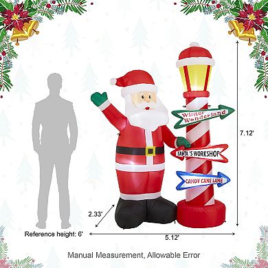 Glitzhome 7FT Christmas Decor, Lighted Inflatable Santa with Lamp Post ...