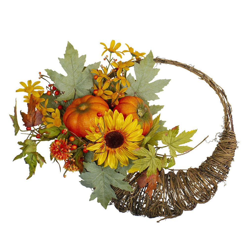 Northlight 20-Inch Cornucopia & Sunflower Artificial Thanksgiving Wreath
