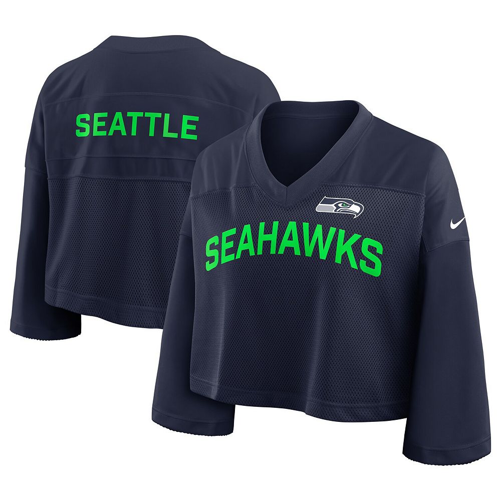 Women's Nike College Navy Seattle Seahawks Primetime Cropped Mesh Dri ...