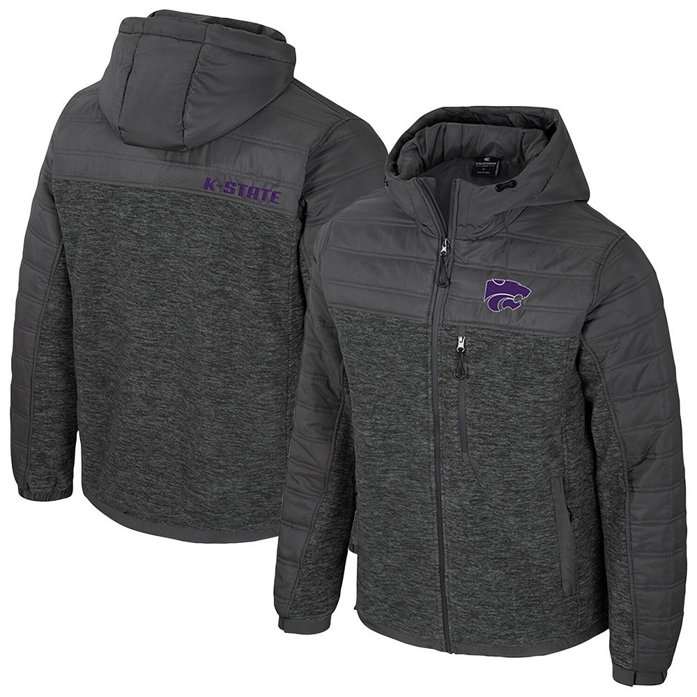 Men's Colosseum Charcoal Kansas State Wildcats Nightman Full-Zip Hoodie ...