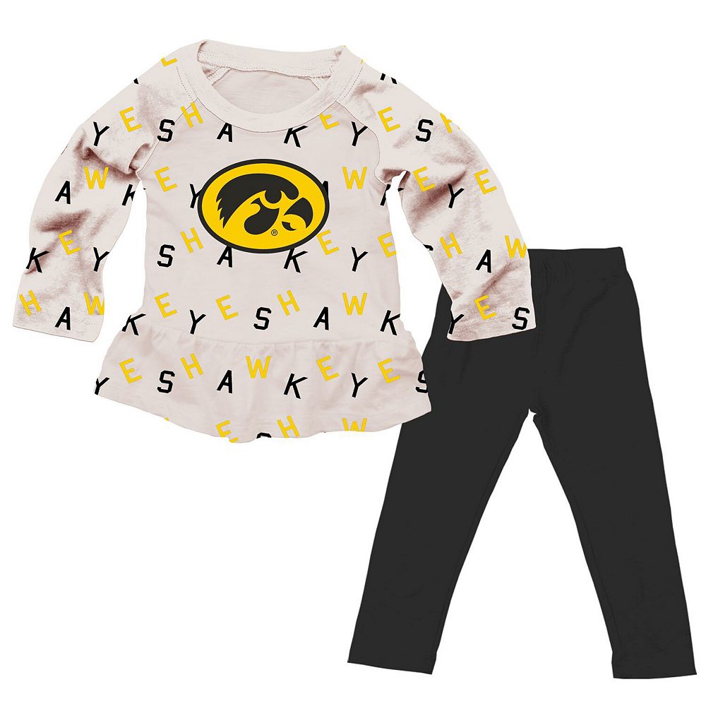 Girls Infant Wes & Willy Oatmeal Iowa Hawkeyes Ruffle Raglan Long ...