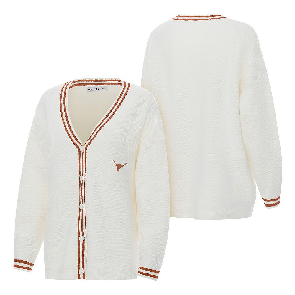 Women's ZooZatz Cream Texas Longhorns Striped Knit Button-Up Cardigan