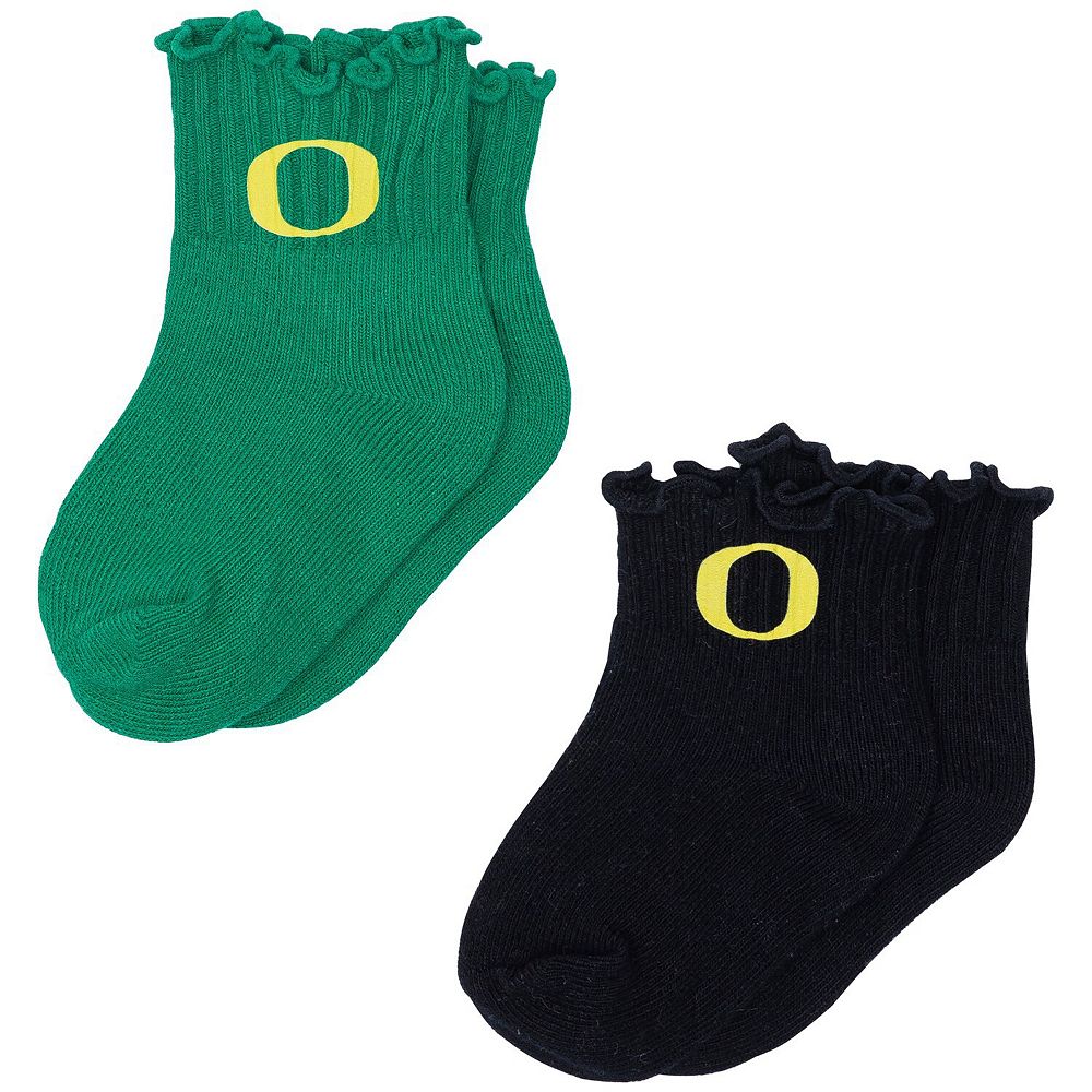 Infant ZooZatz Green/Black Oregon Ducks Two-Pack Lettuce Hem Socks