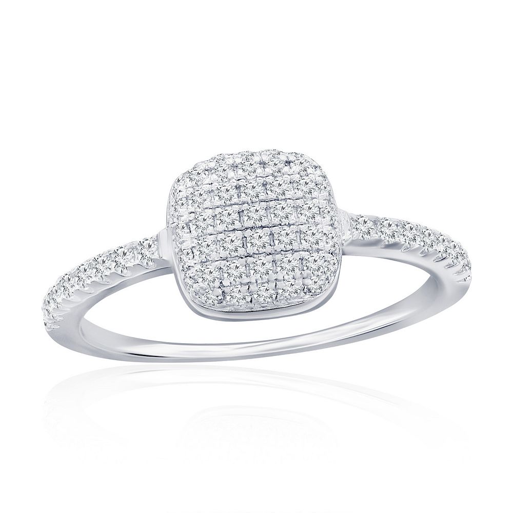 Argento Bella Sterling Silver Cubic Zirconia Square Pave Ring