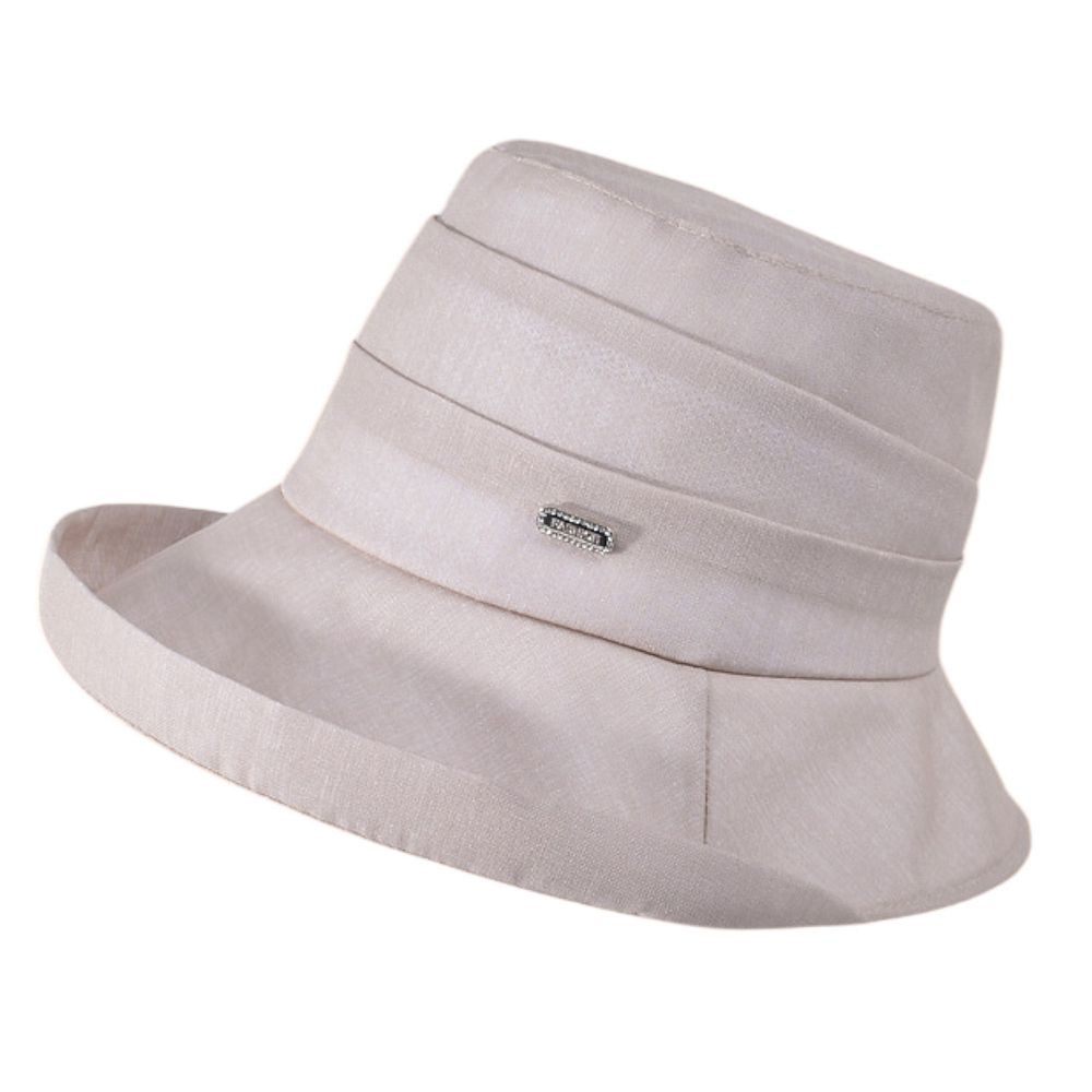 Women's Structured Bucket Hat with Pleated Band Design and Wide Brim ...