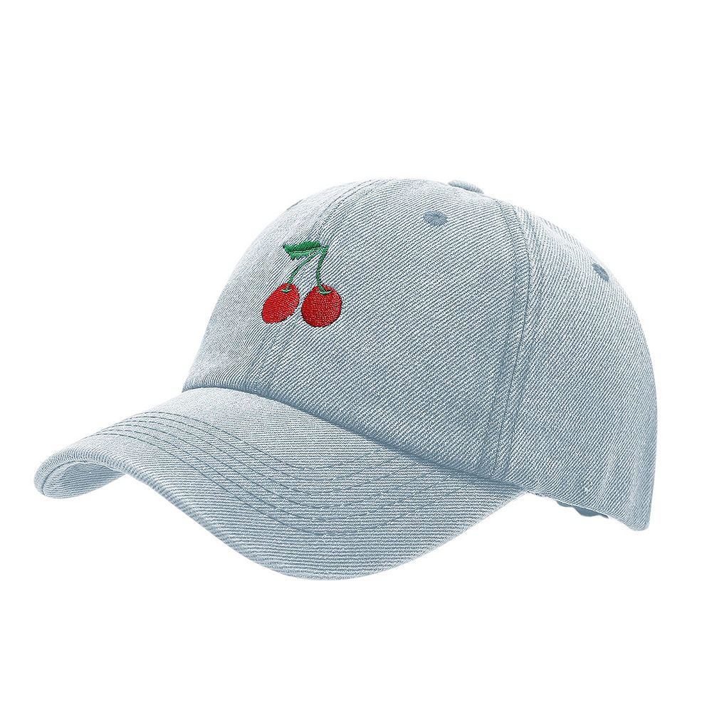 Women's Denim Baseball Cap with Cherry Embroidery