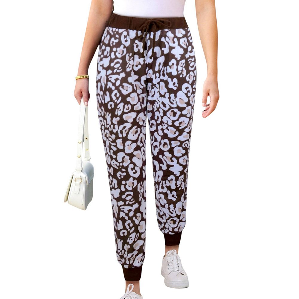 Women's Leopard Print Jogger Pants with Adjustable Drawstring Waist and ...