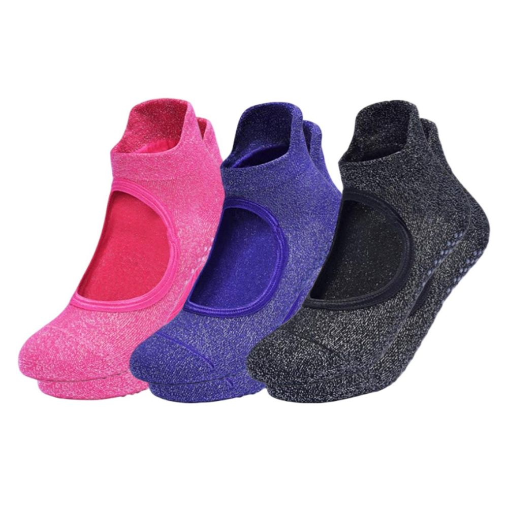 Women's 3-Pack Quarter Cut Ballet Grip Socks with Slightly Shiny ...