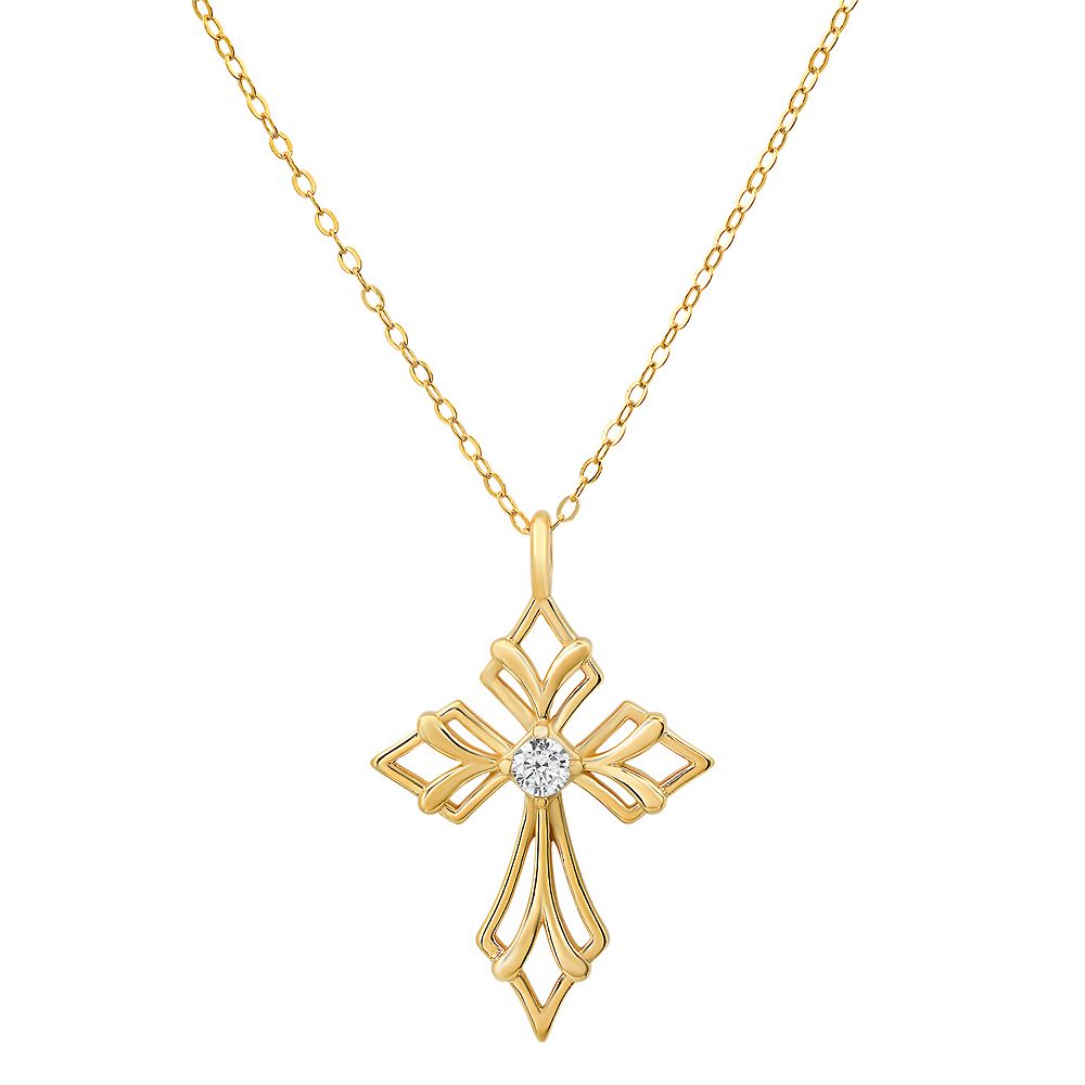 Queen Jewels Sterling Silver Cubic Zirconia Art Deco Cross Pendant Necklace