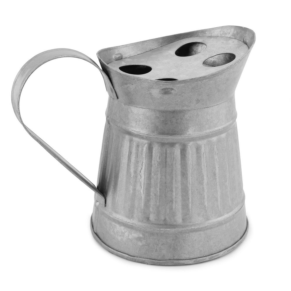Galvanized Pitcher Toothbrush Holder; Rustic Farmhouse Bathroom Organizer