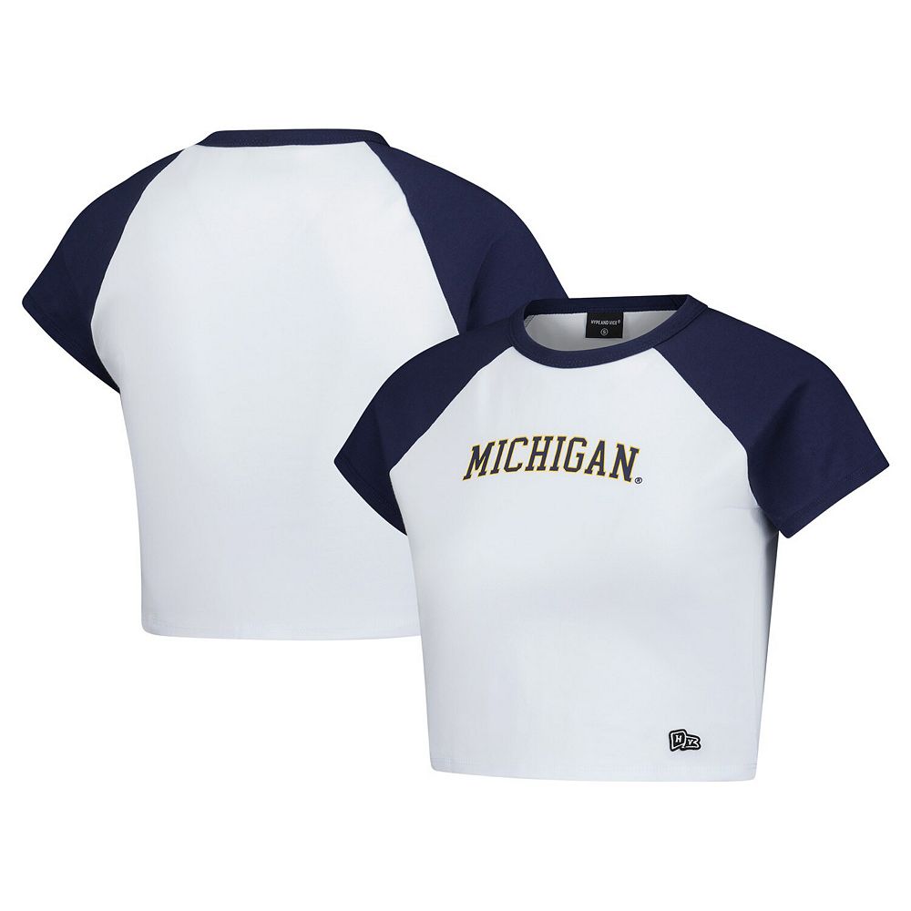 Women's Hype and Vice Navy Michigan Wolverines Homerun Cropped Raglan T ...