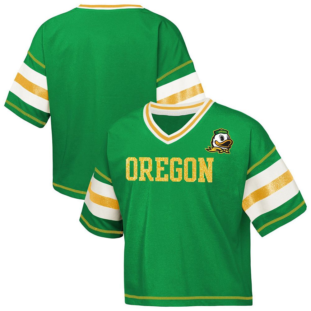 Girls Youth Outerstuff Green Oregon Ducks Gridiron Jersey V-Neck T-Shirt