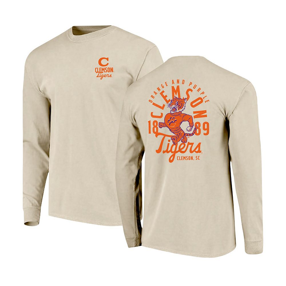 Men's Natural Clemson Tigers Comfort Colors Mascot Overlay Long Sleeve ...