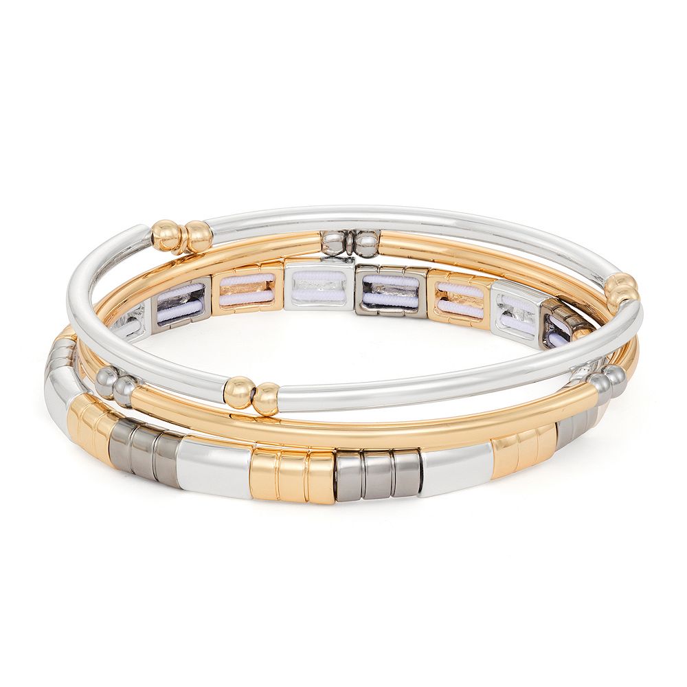Nine West 3-Piece Tri-Tone Stretch Bracelet Set