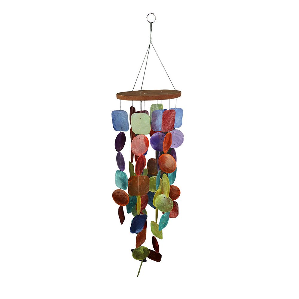 Multicolor Dyed Capiz Shell 26 Inch Long Wind Chime Garden Patio Yard