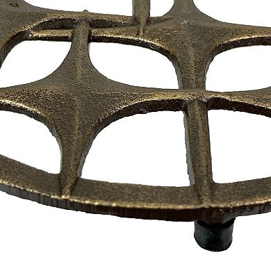 Cast Iron Stars Trivet Bronze Finish, 8" Round, Mid Century Modern Style