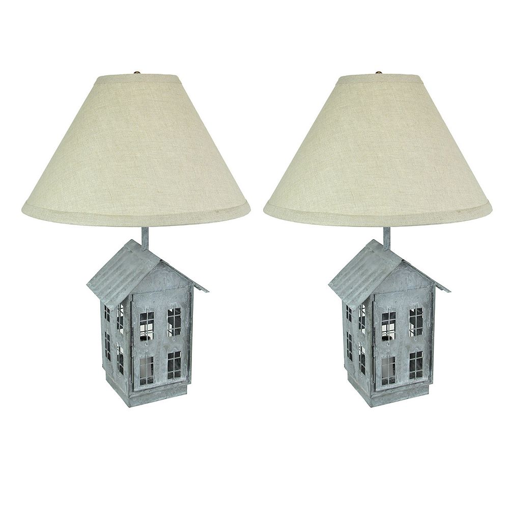 Set of 2 Rustic Zinc Dual Table Lamps And Accent Light Farmhouse Decor