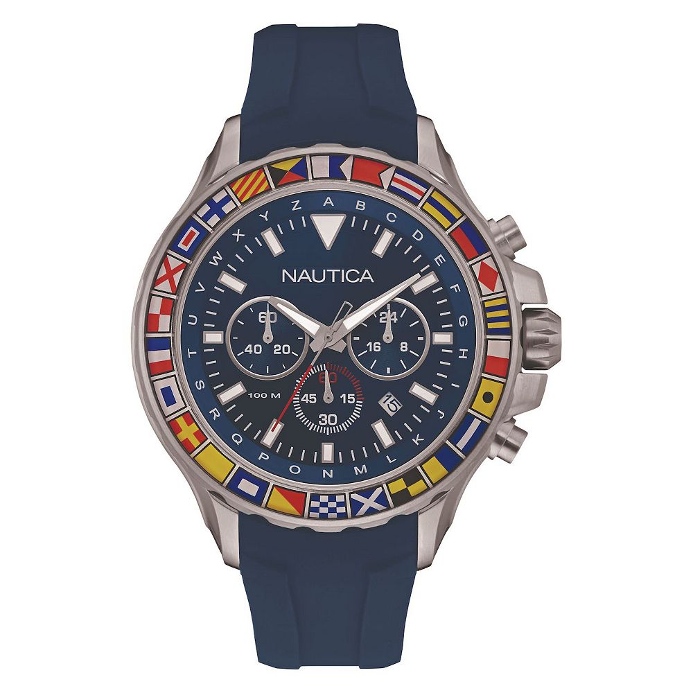 Nautica Men's Chronograph Nautical Flag Bezel Silicone Strap Watch ...