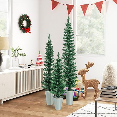 Slim 4 5 Foot Artificial Christmas Trees Set Of 3 Pre Lit Woodland