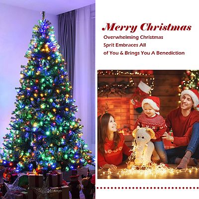 Costway 8ft Prelit Hinged Christmas Tree W 600 Led Lights 9 Dynamic