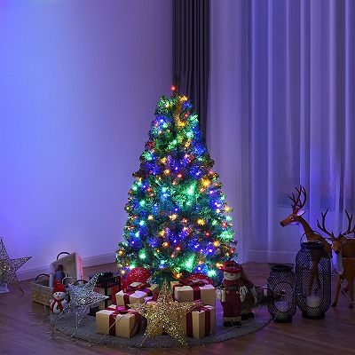 Costway 8ft Prelit Hinged Christmas Tree W 600 Led Lights 9 Dynamic