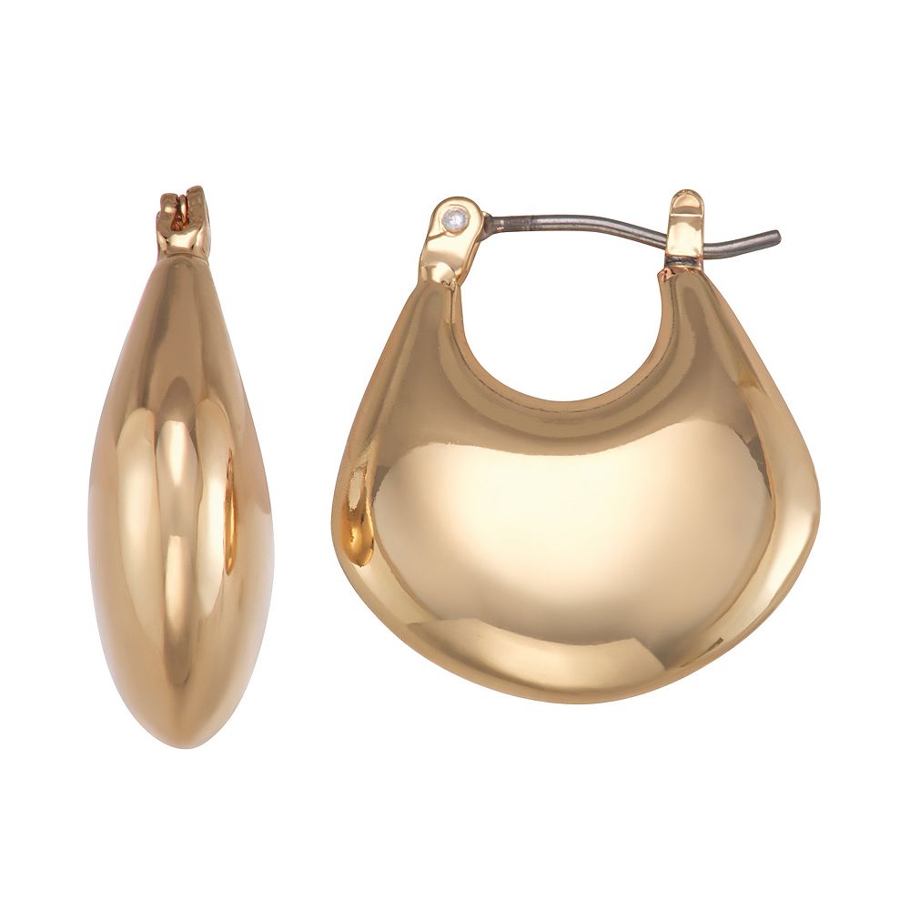 Nine West Gold-Tone Puffy Hoop Earrings