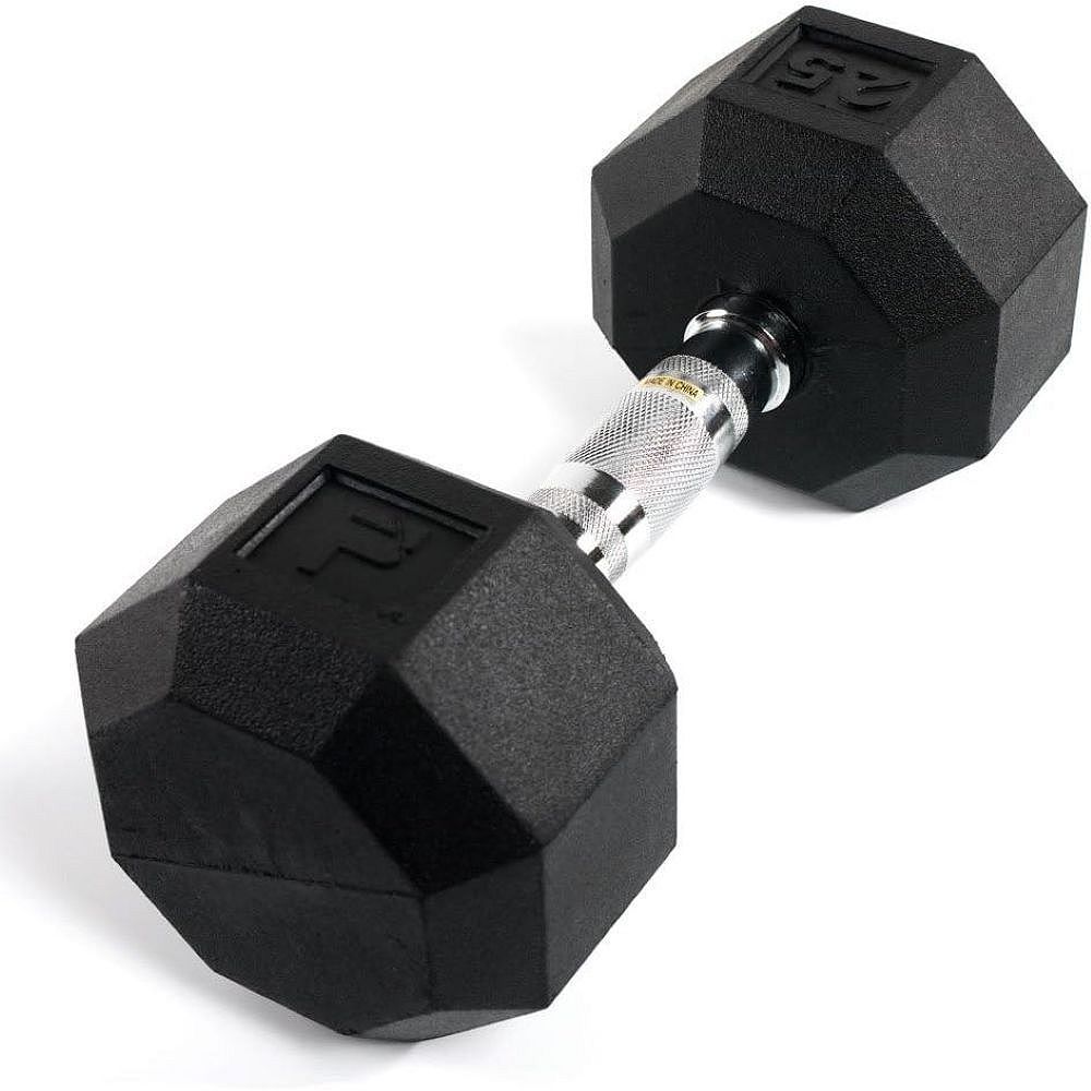 Power Systems Rubber Octagonal Dumbbell - 25lbs Rubber Coated Dumbbell ...