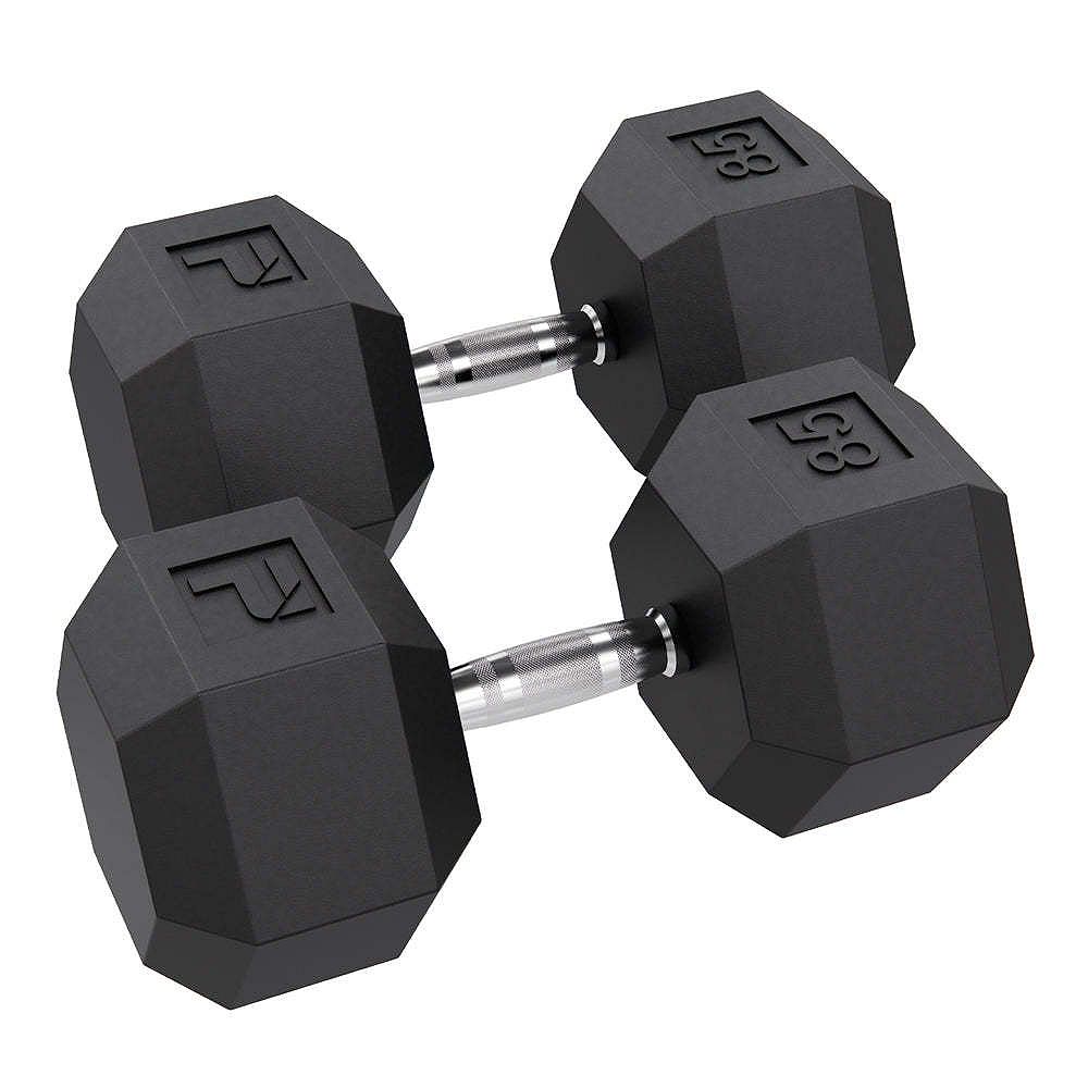 Power Systems 85 lb Rubber Hex Dumbbells, Pair of Dumbbells w/Ergonomic ...