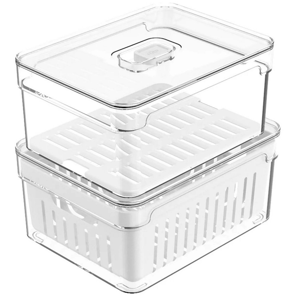 OU Fridge Organizer Bins with Drain Baskets & Vented Lids, Clear ...