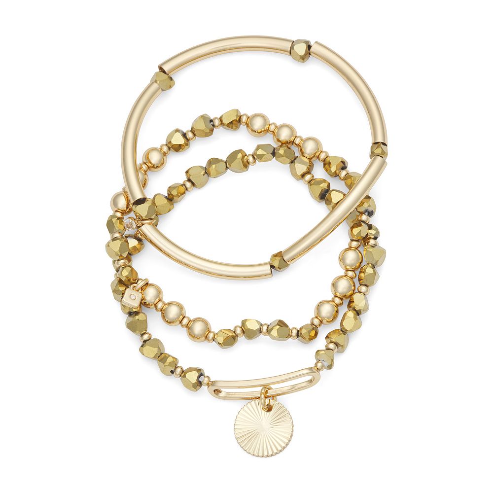 Nine West Gold Tone 3-Row Beaded Stretch Bracelet
