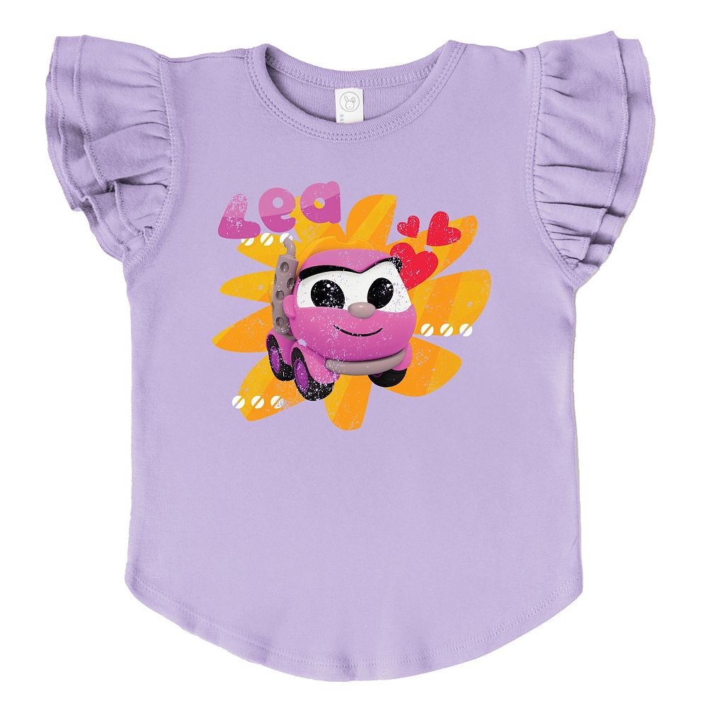 Leo the Truck Lea Name Distressed - Kids Flutter Sleeve Graphic T-Shirt