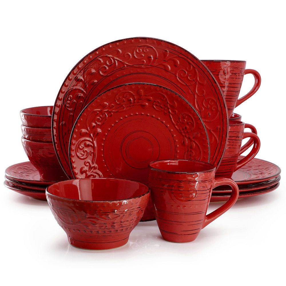 Malibu Ocean Bloom 16-Piece Dinnerware Set in Red