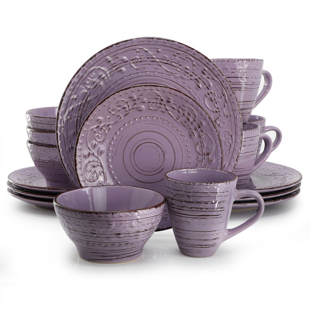 Malibu Mica 16-Piece Stoneware Dinnerware Set in Purple