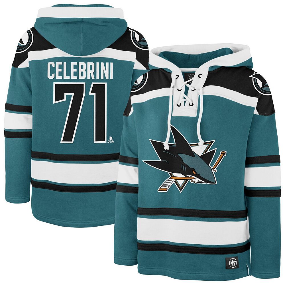 Men's '47 Macklin Celebrini Teal San Jose Sharks Player Name & Number ...