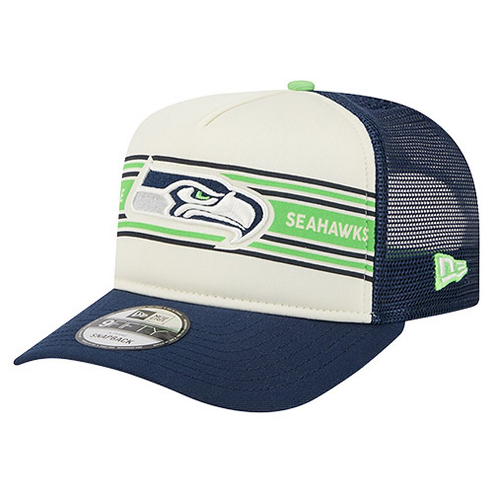 Men's New Era Cream/College Navy Seattle Seahawks Banner A-Frame 9FIFTY ...