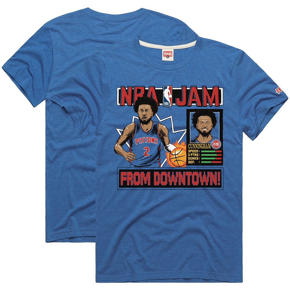 Unisex Homage Cade Cunningham Blue Detroit Pistons NBA Jam Tri-Blend T ...