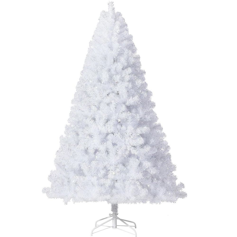 4.5/6/7.5/9Ft White Christmas Tree, Pre-Lit Warm White LEDs, Metal Stand