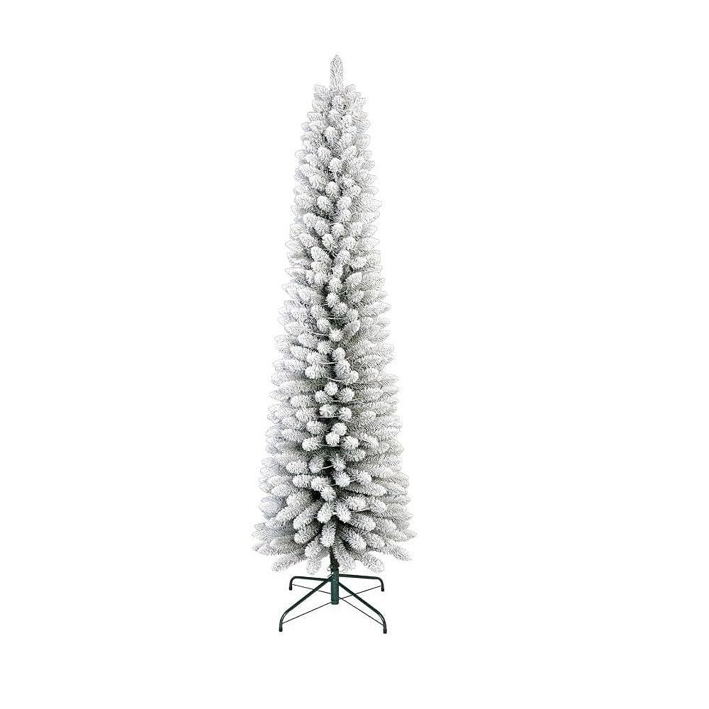Garvee 6FT Flocked Pencil Christmas Tree - Skinny Snowy Design, Green ...