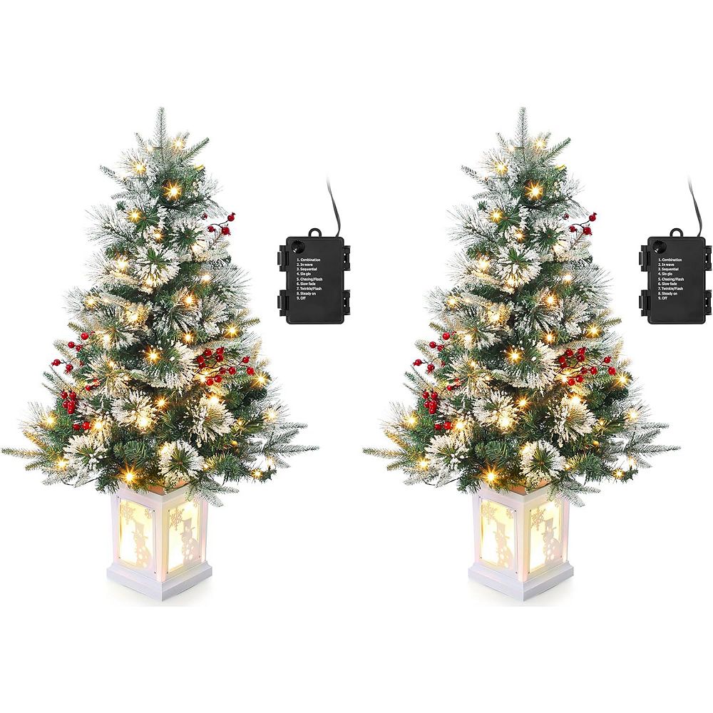 Garvee 2PC 3ft Snow Flocked Christmas Trees -Snowman Light Box Base, 78 ...