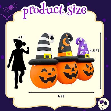 GOOSH 6FT Inflatable Trio of Pumpkins with Witch Hats Light-Up ...